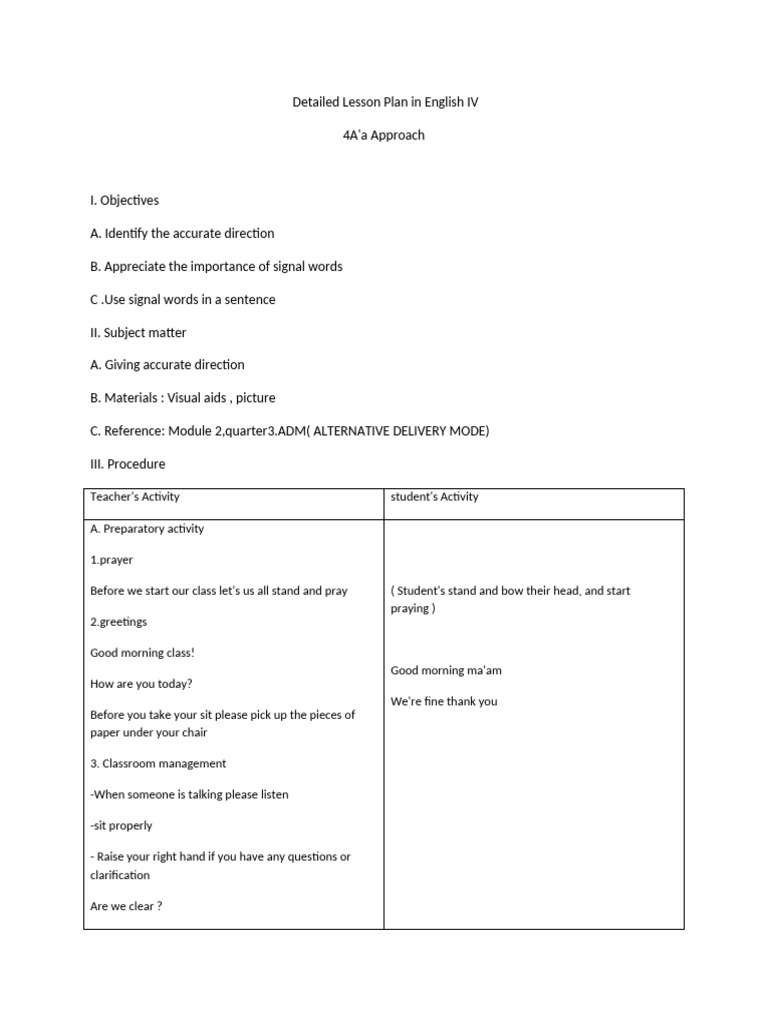 Lesson Plan: Using Signal Words in Directions | PDF