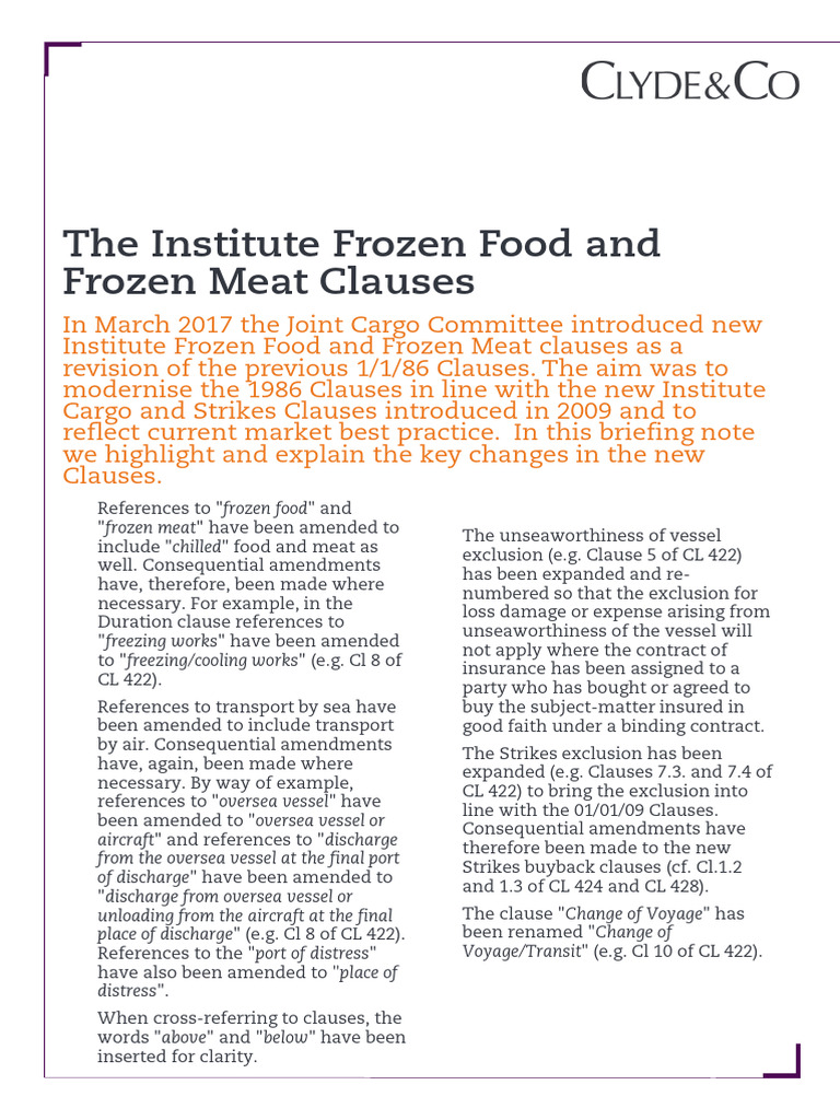 Institute Frozen Clauses Clyde and Co Article 2017 | PDF | Limited Liability Partnership | Insurance