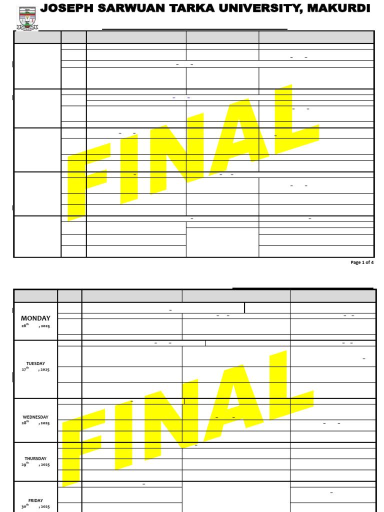 Exam Time Table 1st Sem. 2024-2025 (Final) | PDF | Higher Education ...
