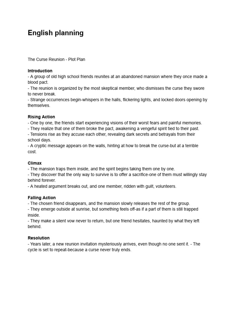 The Curse Reunion: A Horror Plot Plan | PDF