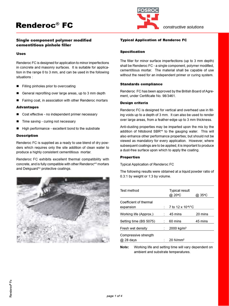 TDS-Renderoc-FC-India2 | PDF | Concrete | Water