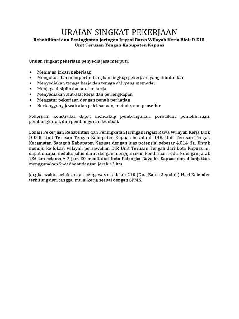 Uraian Singkat Pekerjaan | PDF