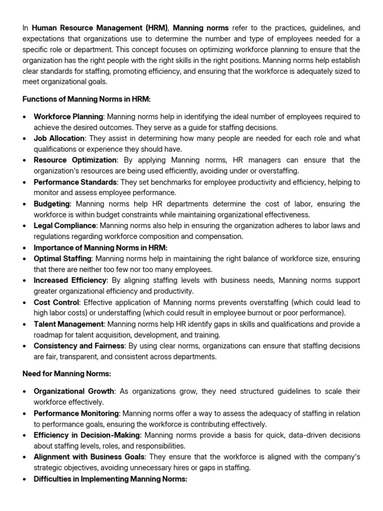 Understanding Manning Norms in HRM | PDF | Workload | Human Resource ...