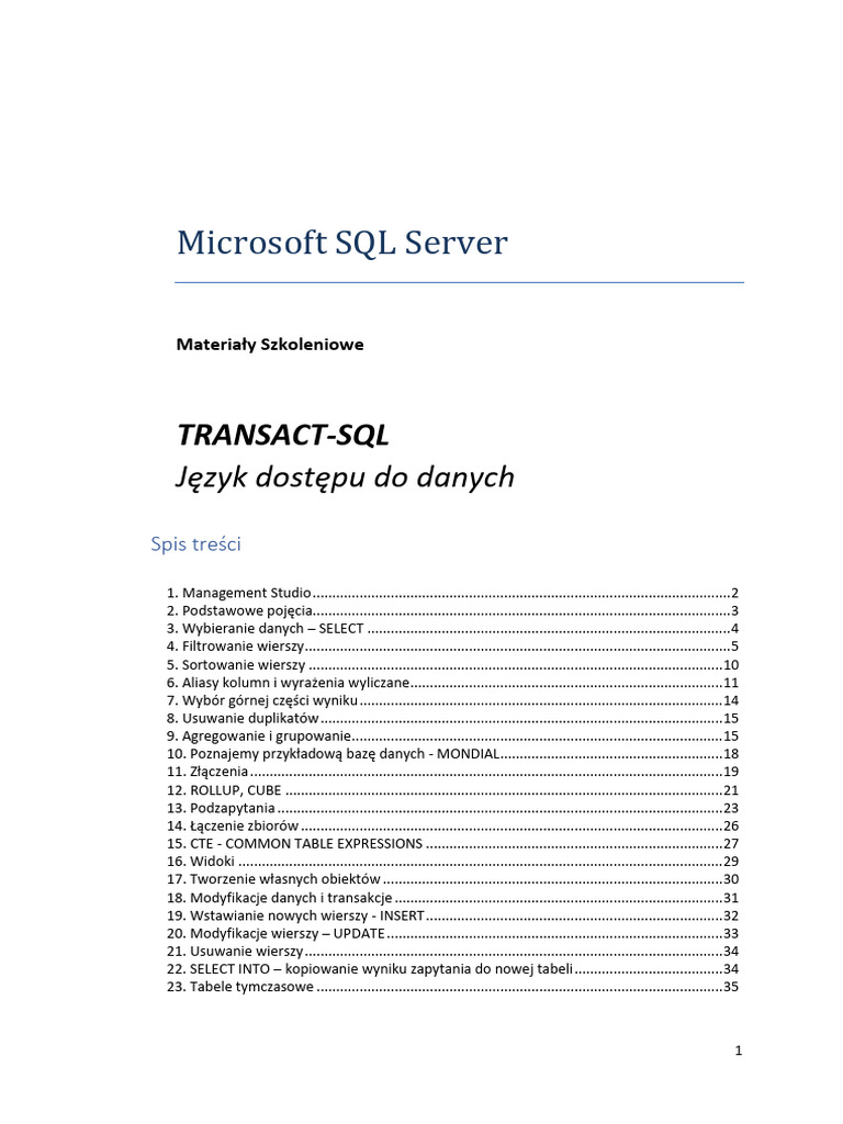 Podstawy SQL - Materiały Szkoleniowe | PDF