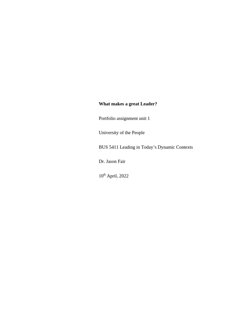 Portfolio Assignment Unit 1 | PDF | Leadership | Workplace