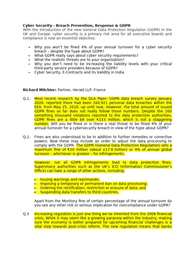 Cyber Security - Breach Prevention Response GDPR - Comments | PDF | Computer Security | Security