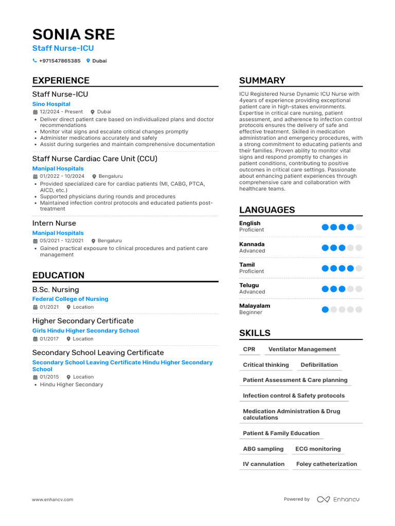 Sonia Sre Resume | PDF | Intensive Care Unit | Intensive Care Medicine