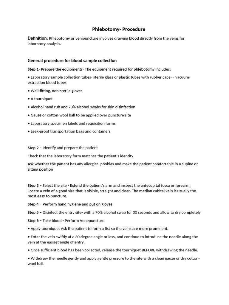 Phlebotomy Procedure Guide for Blood Collection | PDF | Clinical ...