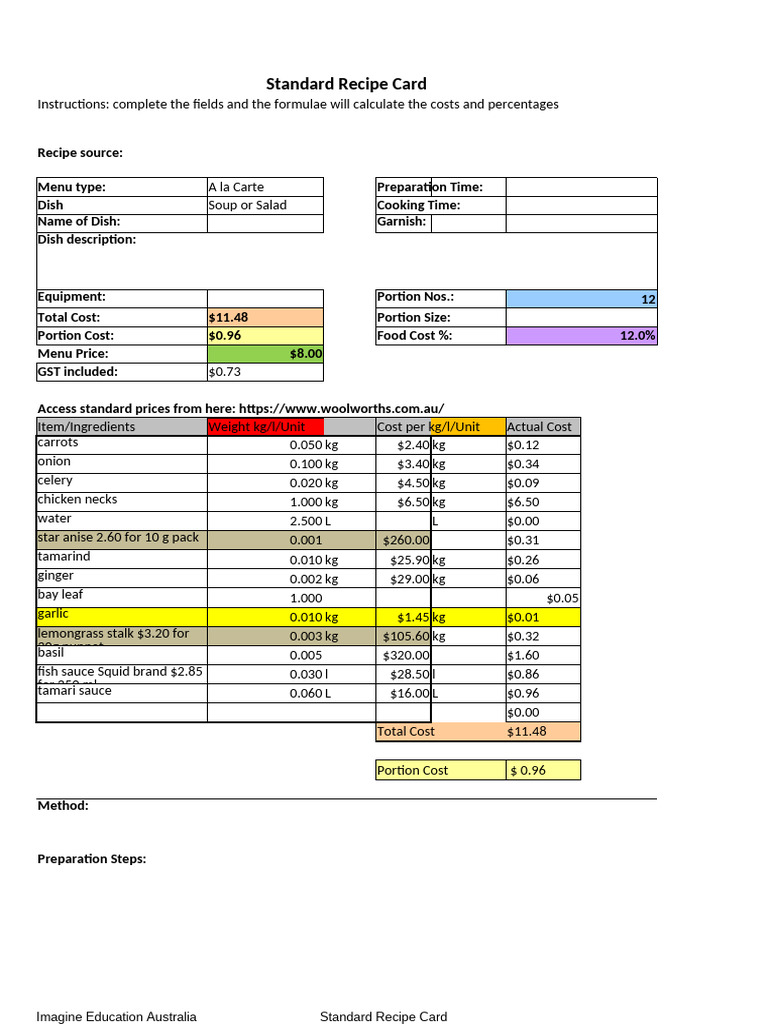 SITHKOP010 - Standard Recipe Cards v1.1 | PDF | Menu | Salad