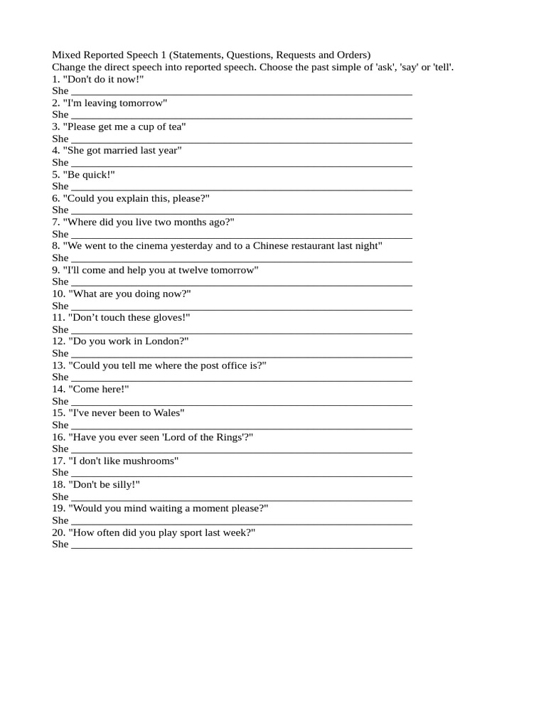 Reported Speech Mixed 1 | PDF