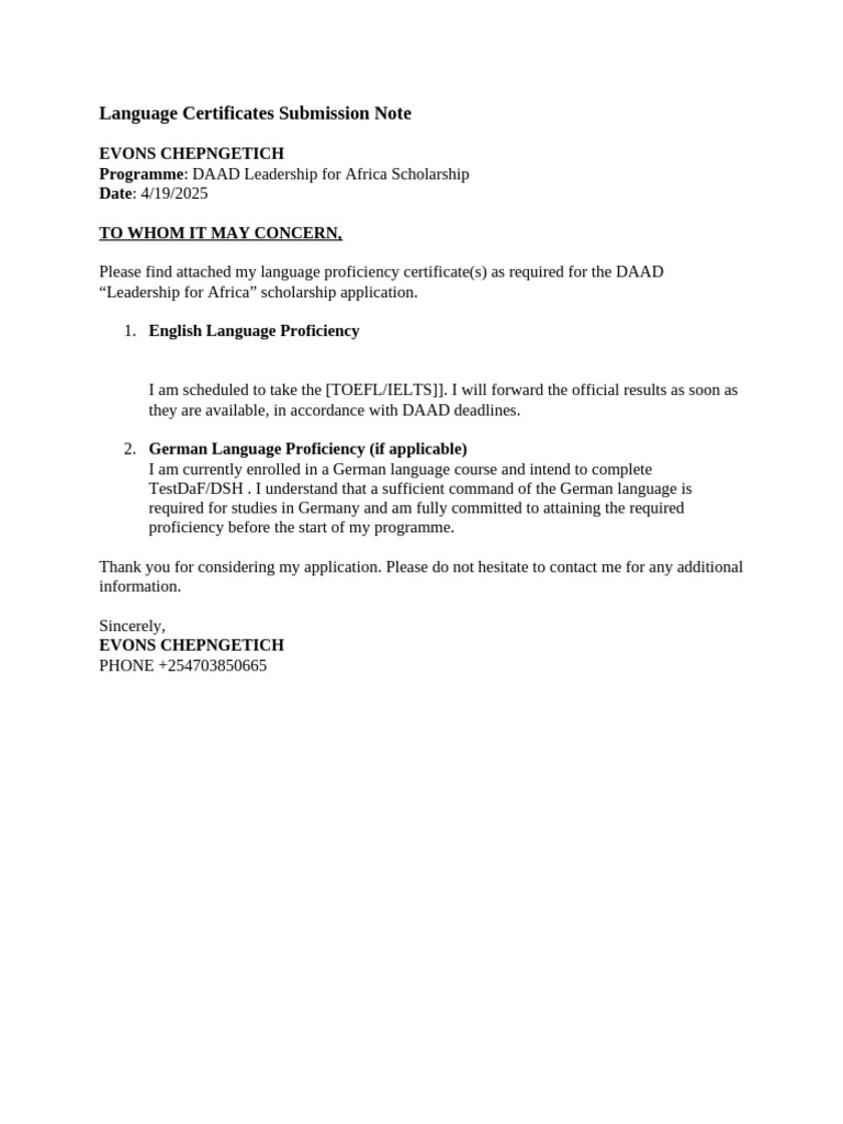 Language Certificates Submission Note | PDF