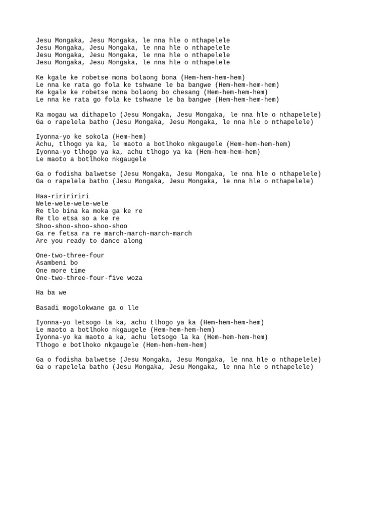 Jesu Mongaka Lyrics Analysis | PDF