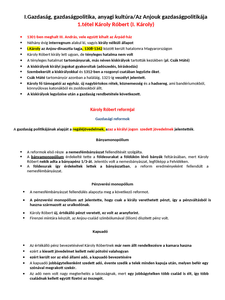 1.tétel Károly Róbert Hosszú | PDF