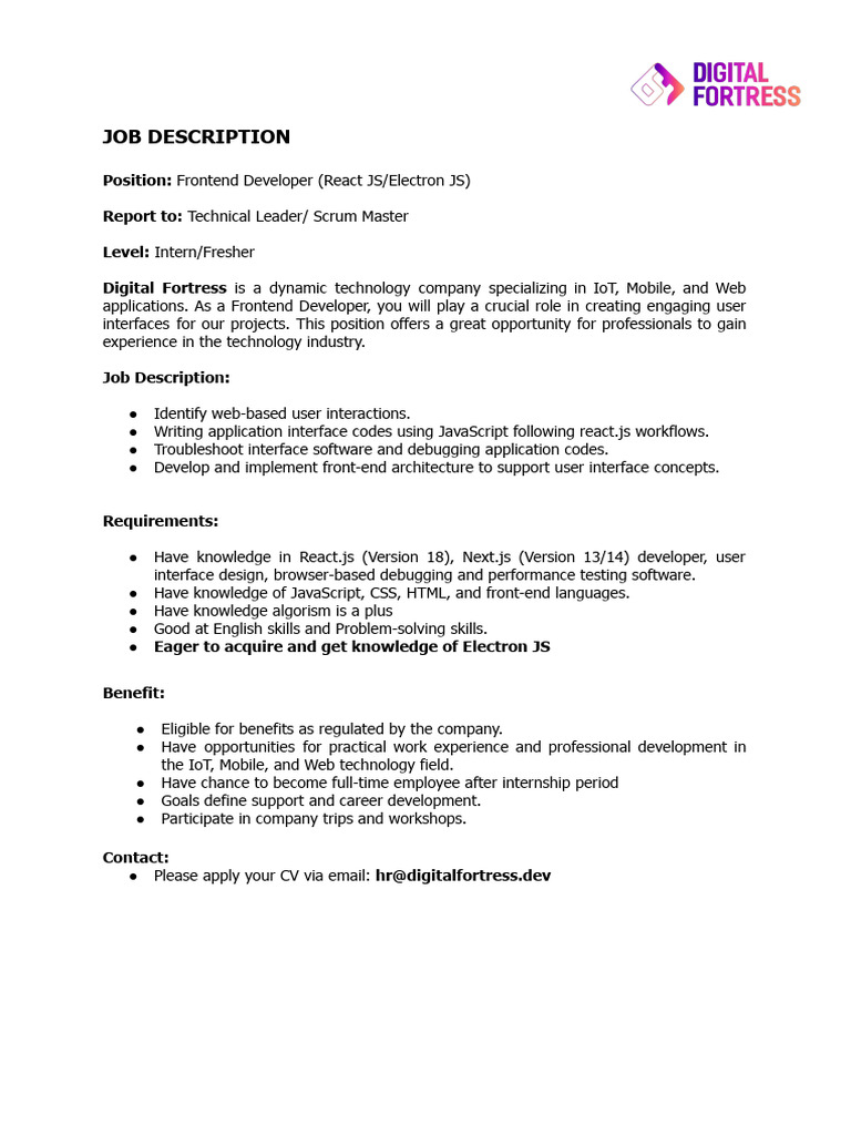 (DF) JD - FE (REACT JS - ELECTRON JS) - Intern - Fresher | PDF
