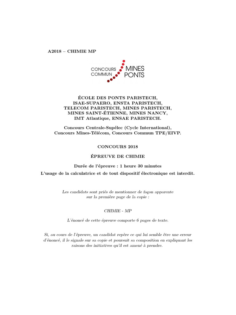 Épreuve de Chimie MP 2018 - Bioéthanol | PDF | Manganèse | Chimie