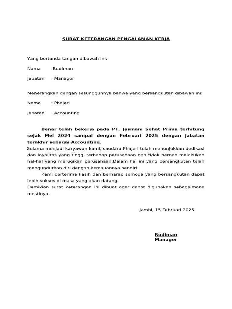 Surat Pengalaman Kerja | PDF