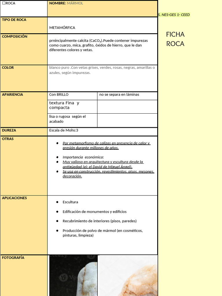 Ficha Tarea Rocas y Minerales | PDF