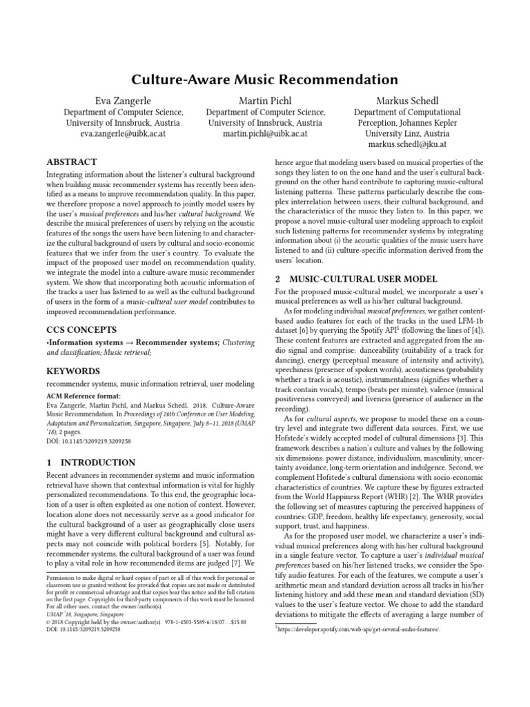 Doc5 Umap Culture Zangerle18 | PDF | Data Mining