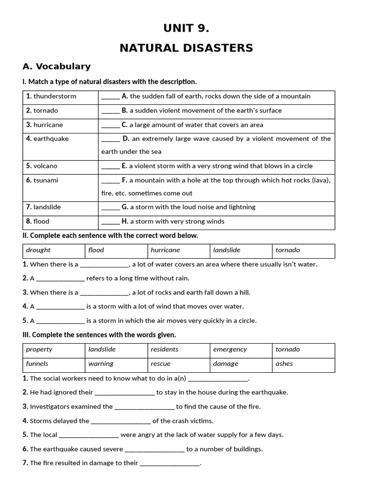 Natural Disasters Vocabulary and Exercises | PDF | Storms | Natural ...