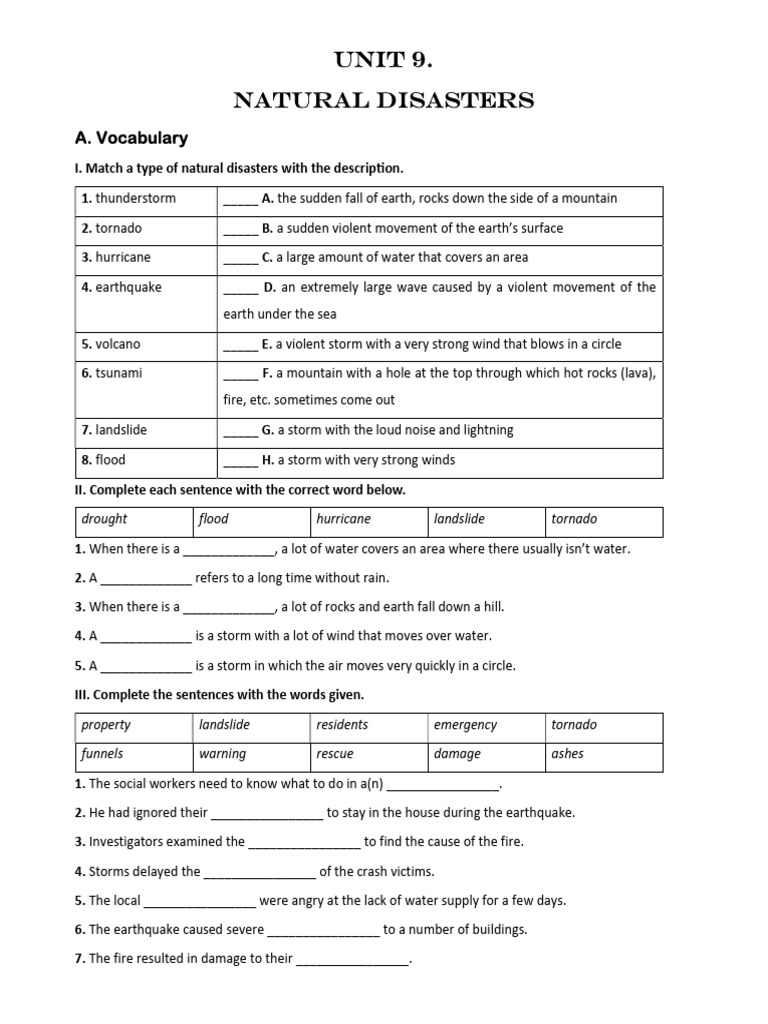 Natural Disasters Vocabulary and Exercises | PDF | Storms | Natural ...