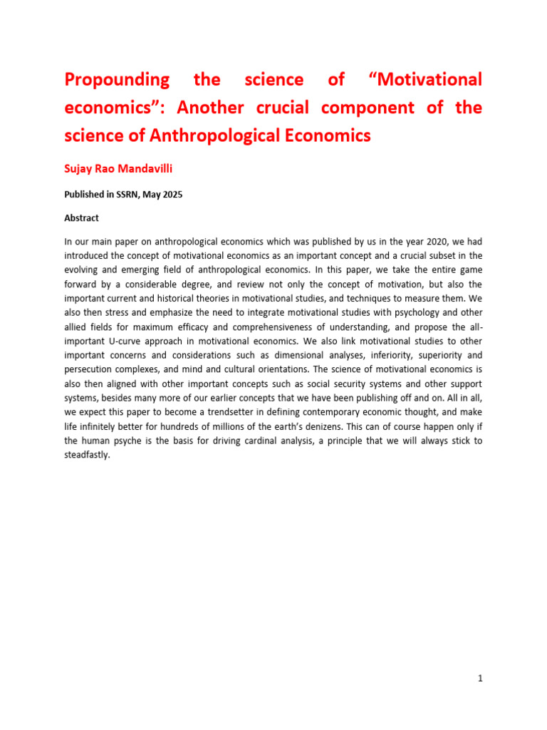 Motivational Economics in Anthropological Economics | PDF | Motivation ...