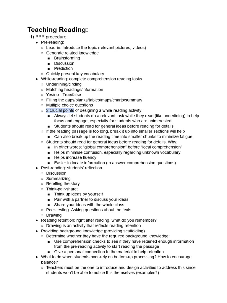 Teaching Reading and Writing Class Notes | PDF | Reading Comprehension ...