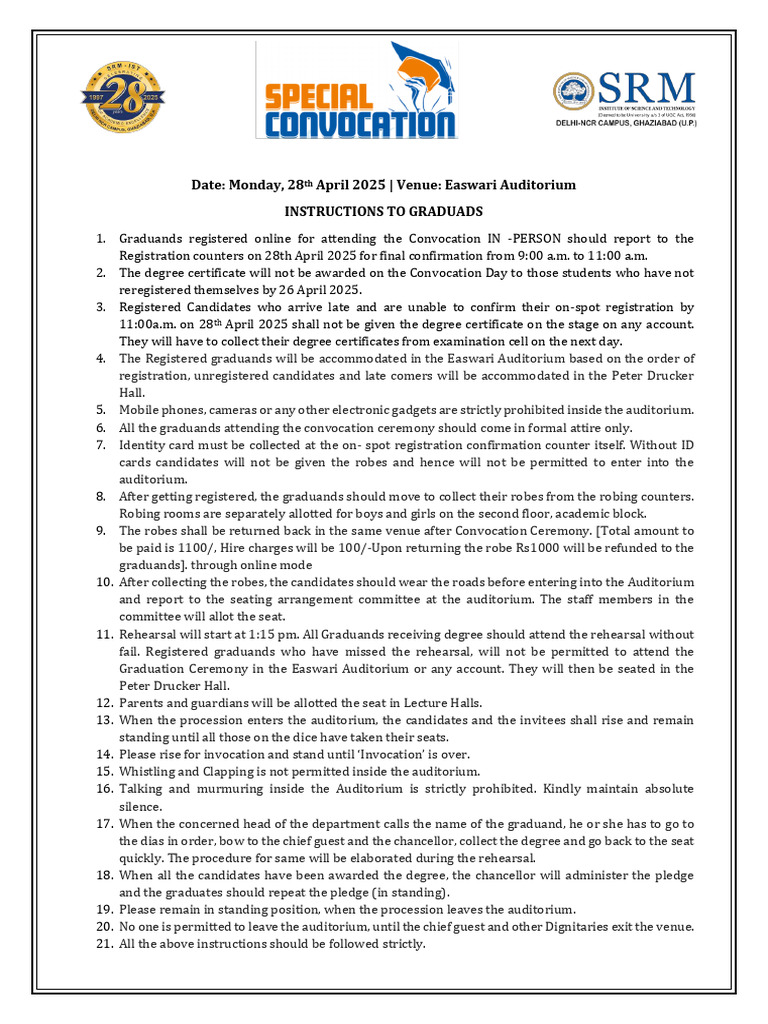Graduation Day Instructions 2025 | PDF