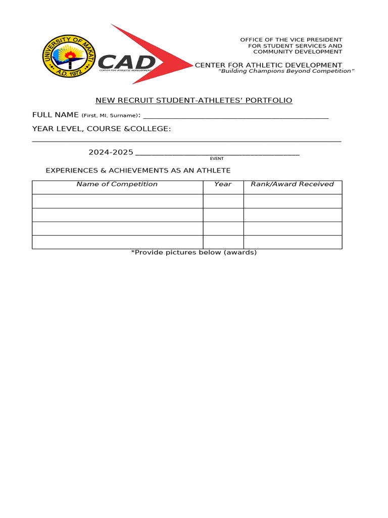 Athlete Portfolio Template 2024-2025 | PDF