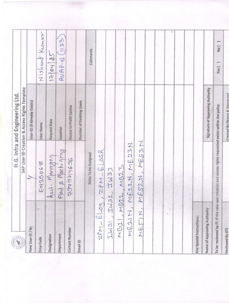 SAP User ID Creation Template | PDF