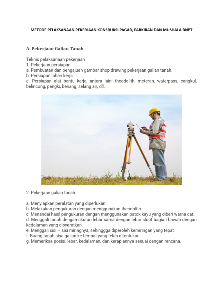 Metode Pelaksanaan Pekerjaan Konsruksi Pagar, Parkiran Dan Mushala BNPT | PDF