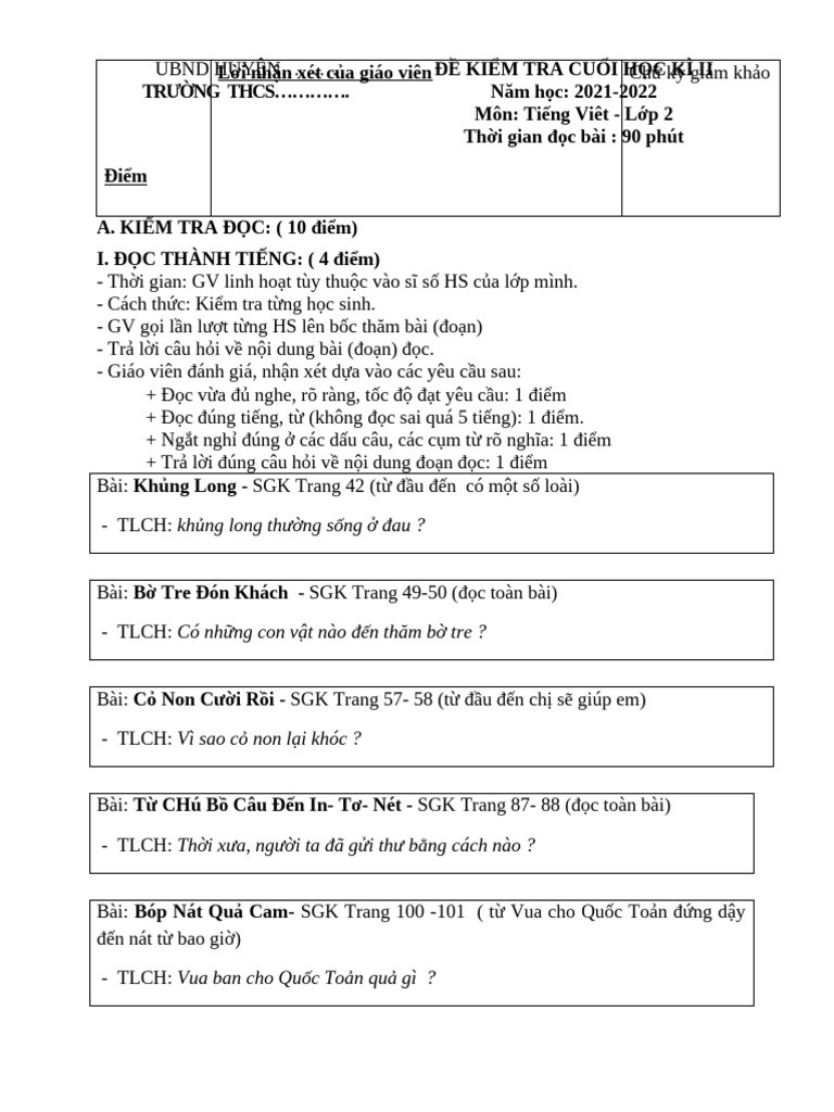 De Thi Hoc Ki 2 Tieng Viet 2 Sach KNTT de 1 | PDF