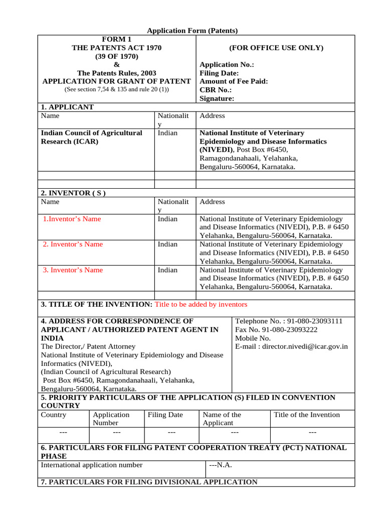 Patent Application Form 1 Guide | PDF | Patent Application | Patent