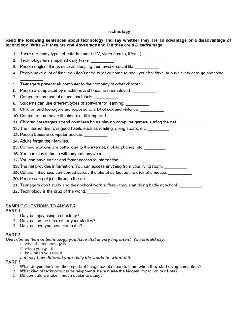 Technology Advantages and Disadvantages | PDF | Internet | Adolescence
