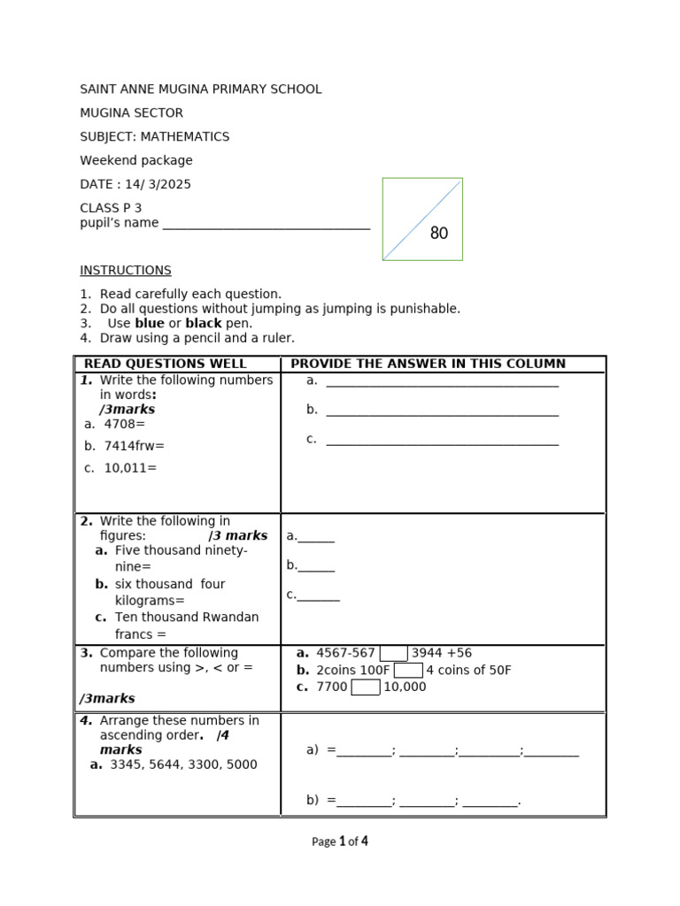 Test of Maths P3 (2024-2025) | PDF