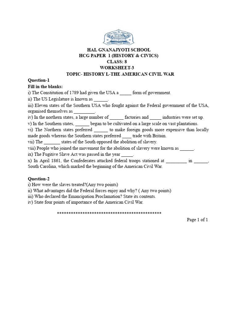 WORKSHEET-3, Class-8, History & Civics | PDF