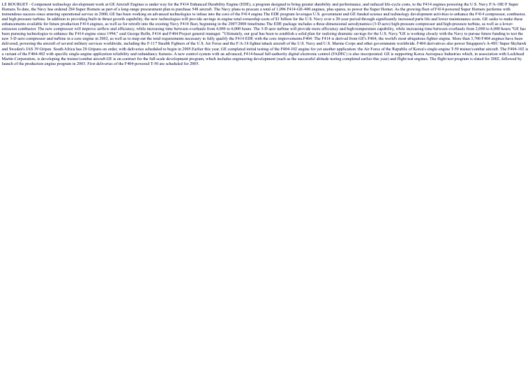 GE Charts Development Path For Enhanced F414 Engine While F404 Being Readied For A New ...