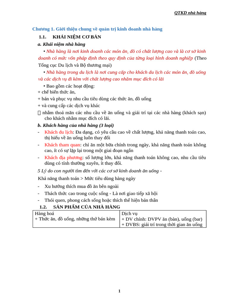 T NG H P QTKD Nhà Hàng | PDF