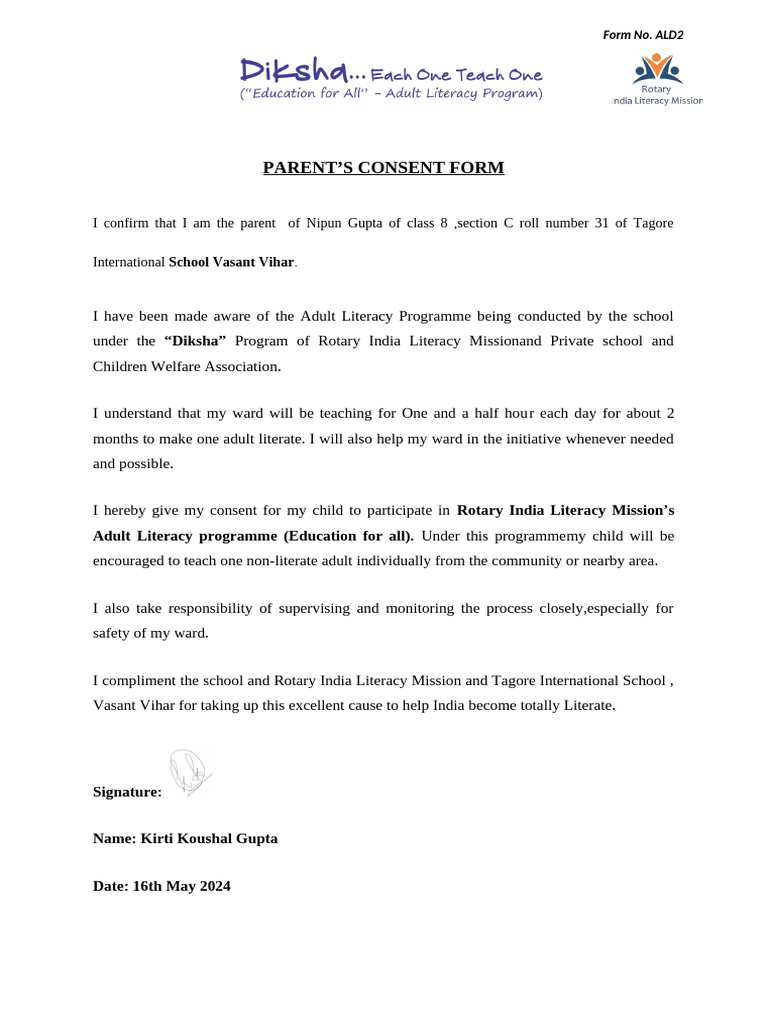 Parents Consent Form | PDF