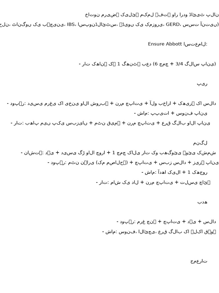 Urdu Diet Plan Female | PDF