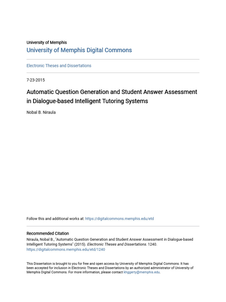 Automatic Question Generation and Student Answer Assessment in Di | PDF ...