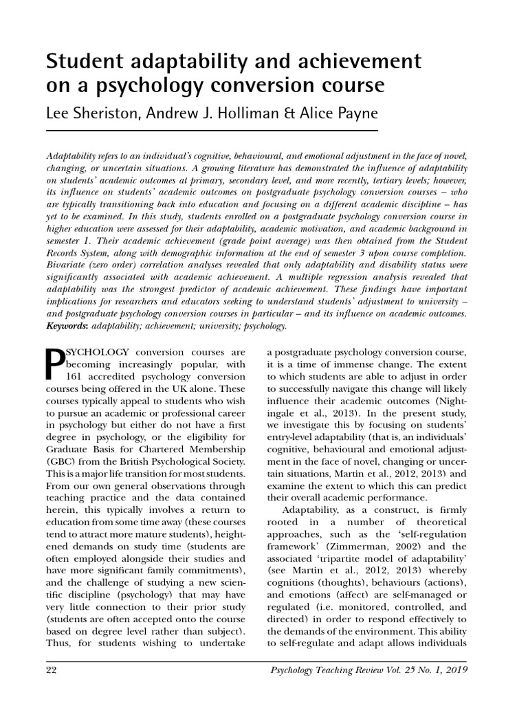 Student Adaptability and Achievement On A Psychology Conversion Course ...