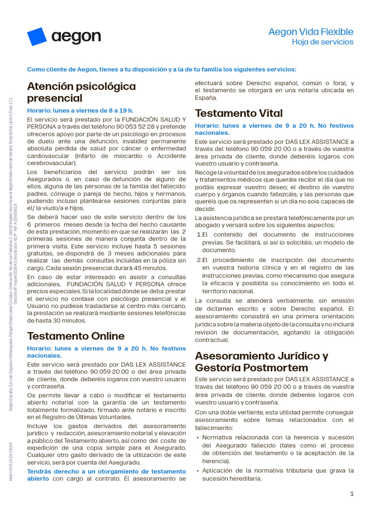 Hoja de Servicios Aegon Vida Flexible | PDF | Hospital | Herencia