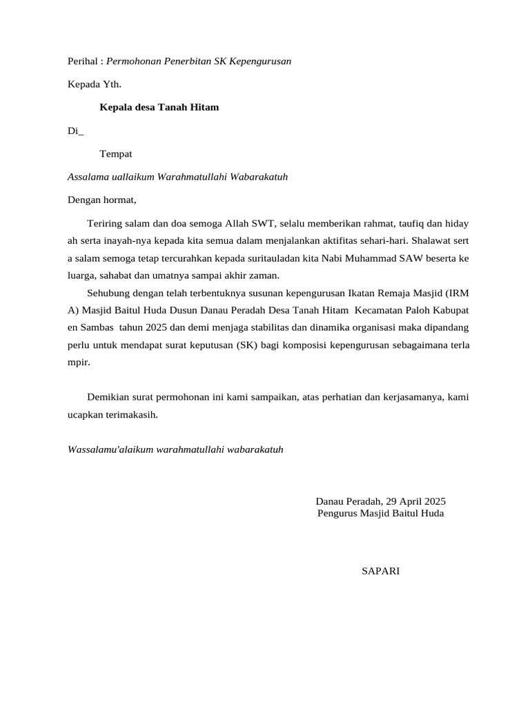 SURAR PERMOHONAN SK KEPENGURUSAN | PDF