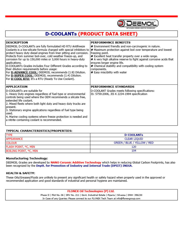 Antifreeze Coolant PDSDEEMOIL | PDF | Chemical Substances | Materials