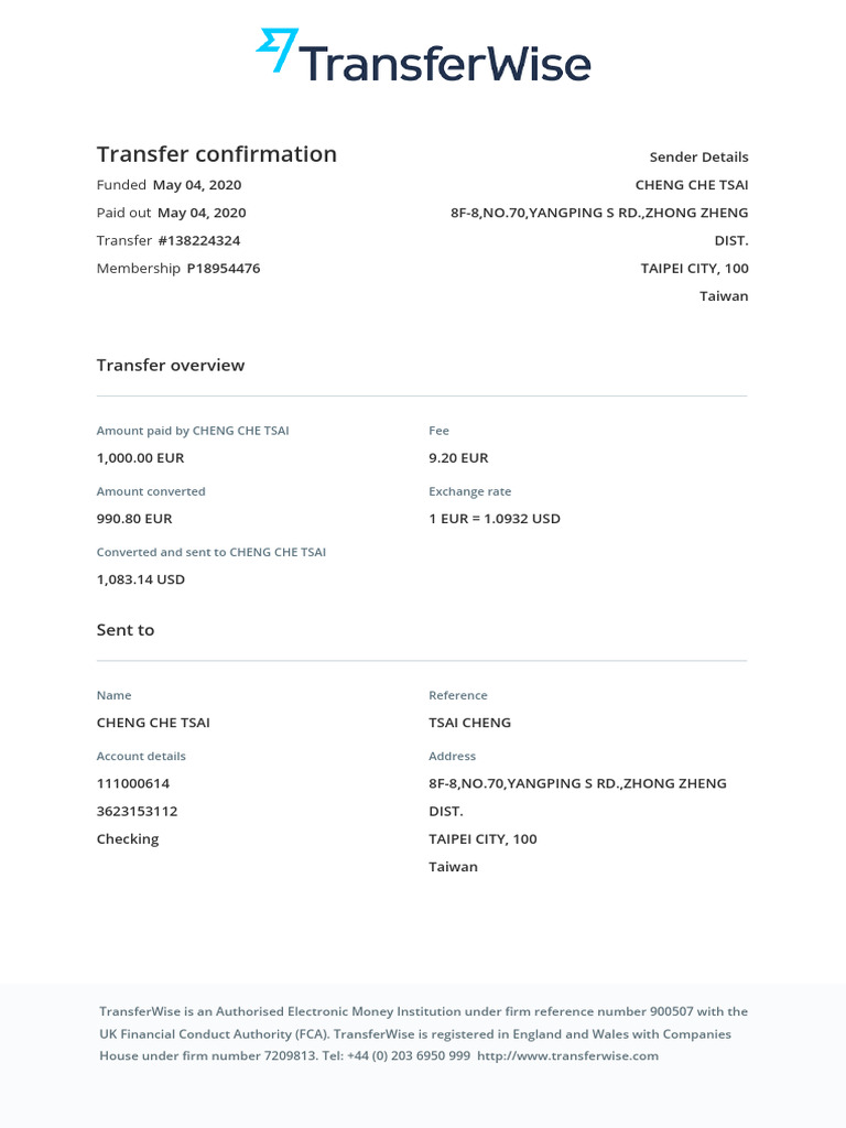 Transfer Confirmation | PDF