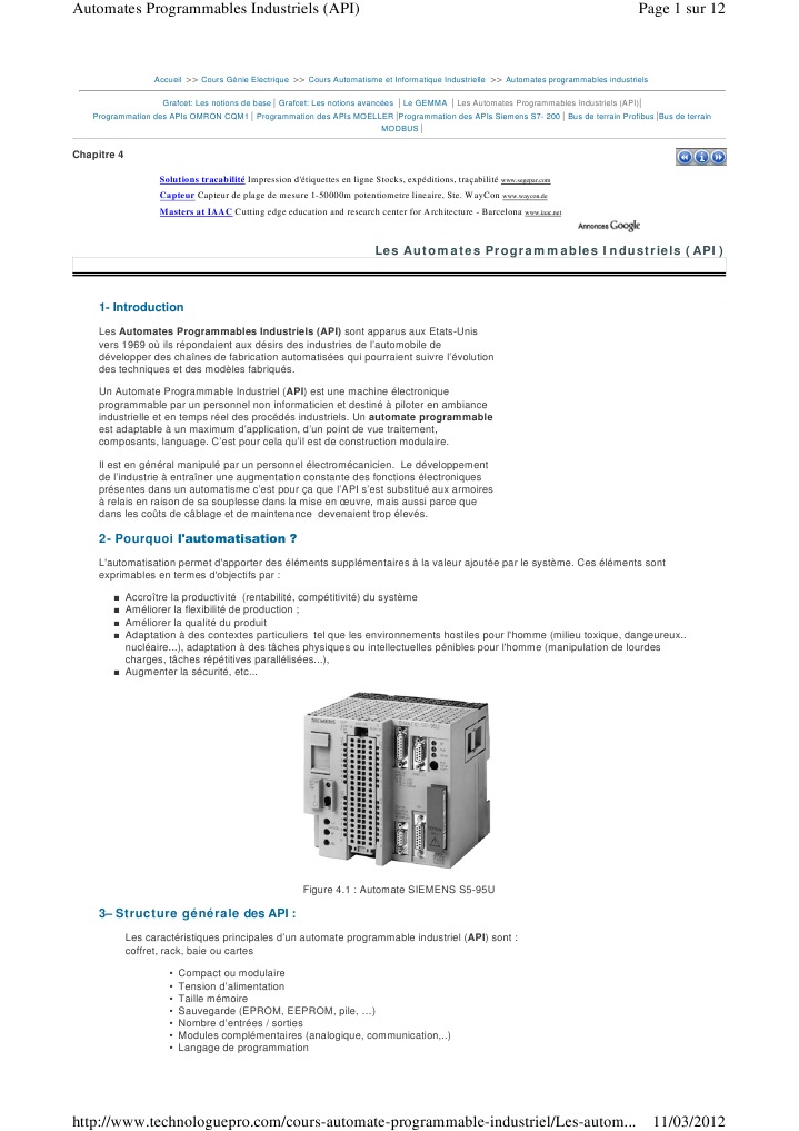 Cours Automate Programmable Industriel - Les Automates Programmables ...