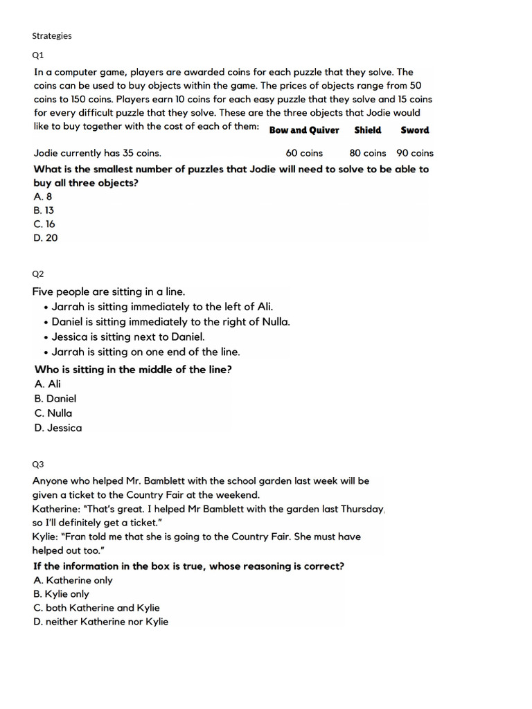 Thinking Skills Questions | PDF