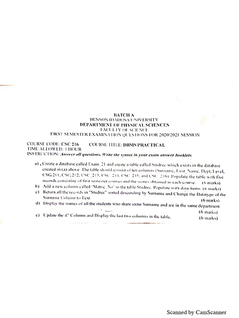 CSC 200L 1ST SEMESTER 2021 | PDF