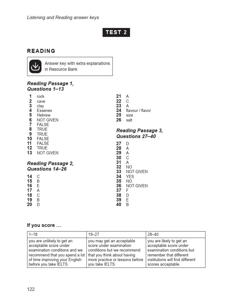 Keys Reading Test 2 Cam 17 | PDF