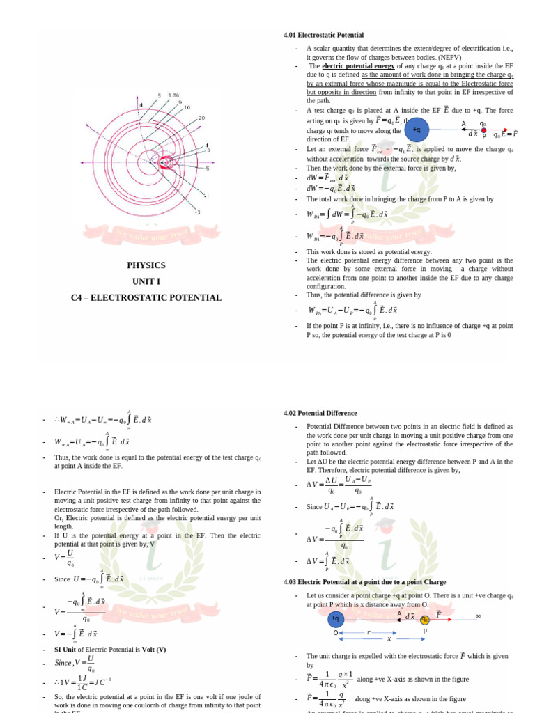 C4 Electrostatic Potential | PDF | Potential Energy | Force